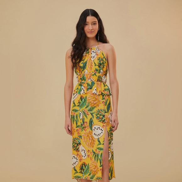 FARM Rio | Dresses | Farm Rio Yellow Biriba Sleeveless Midi Dress Nwt ...